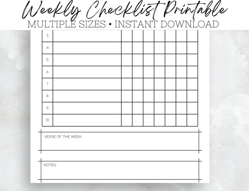 Weekly Checklist Printable | Bible Verse of the Week + Notes Write-in ...