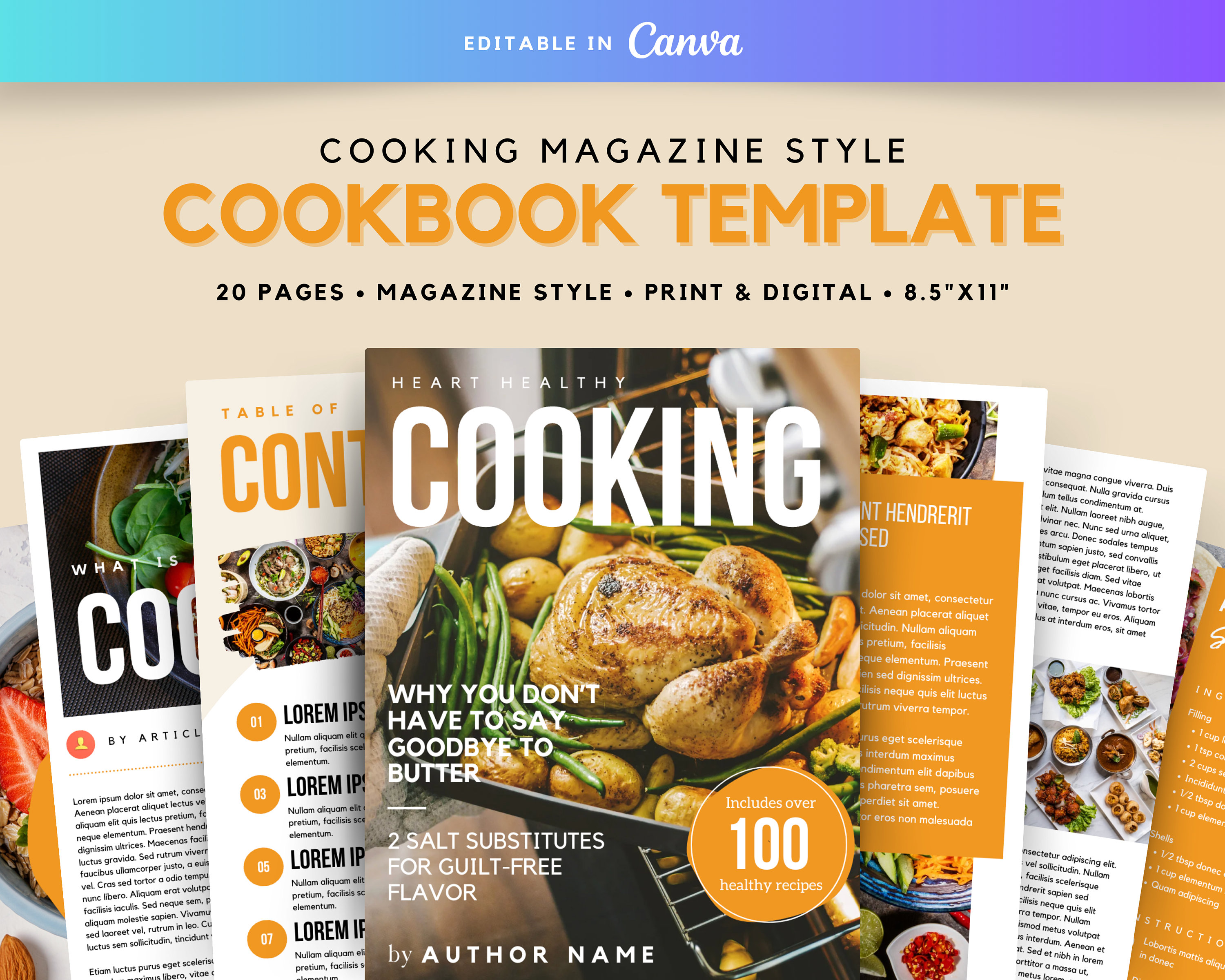 Cookbook Canva Design Template | Food Magazine-style Cookbook Template ...