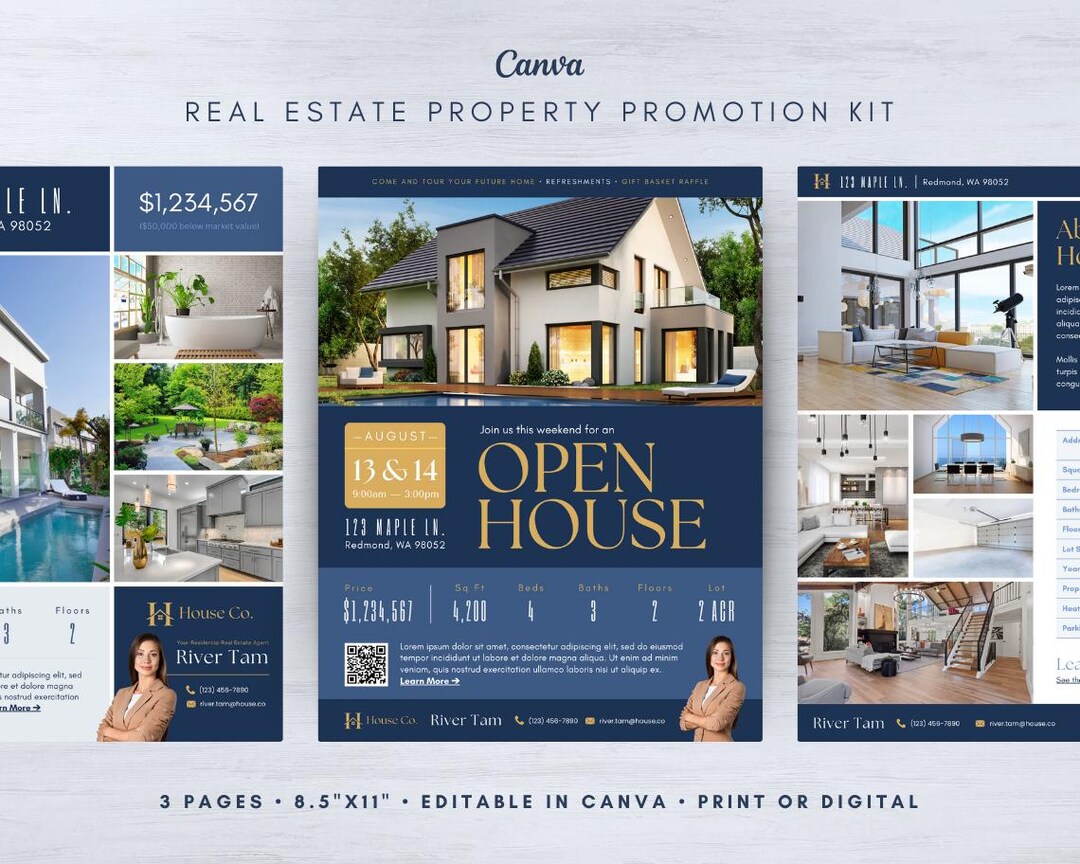 Canva Template | 3 Pc. Real Estate Property Promotion Kit | Promote ...