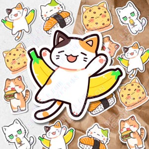 Cute Food Cats Die-cut Sticker | Waterproof Sticker | Laptop Sticker ...