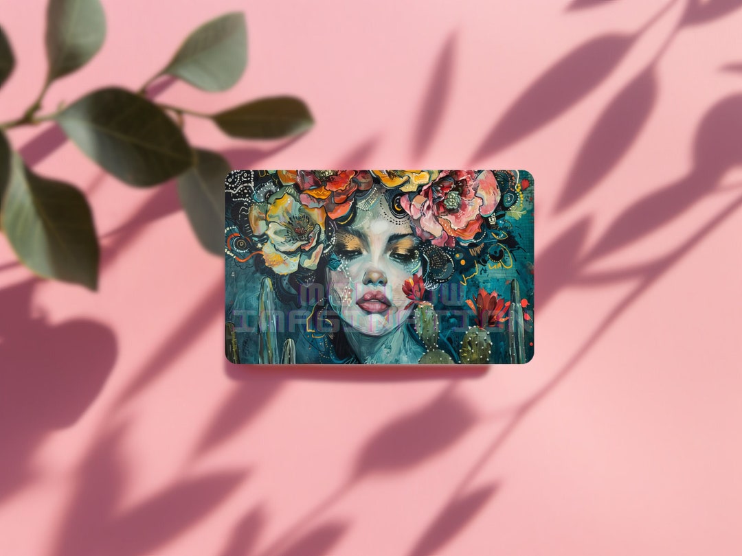 Futuristic Modern Cactus and Flowers Painting Art Credit Card Skin Card ...
