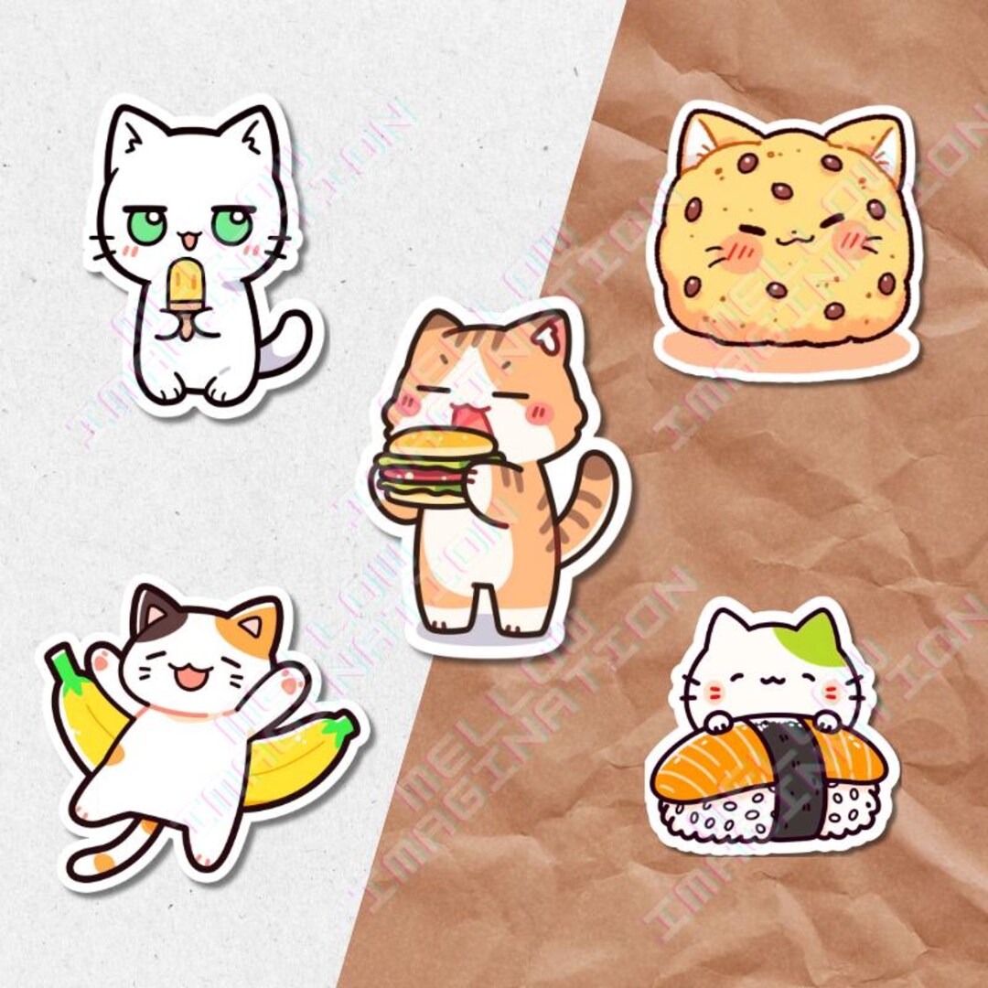 Cute Food Cats Die-cut Sticker | Waterproof Sticker | Laptop Sticker ...