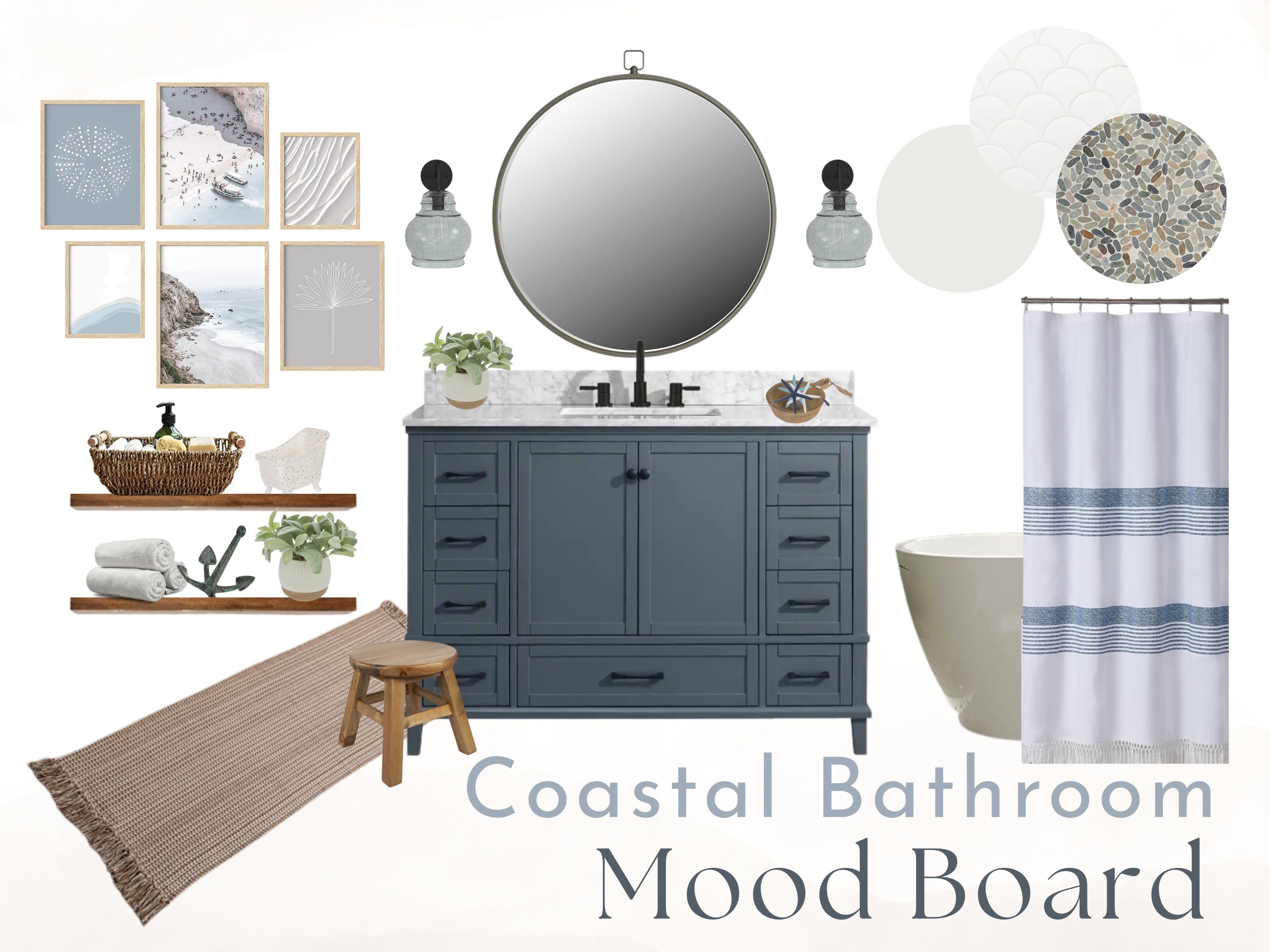 Coastal Bathroom Mood Board | Coastal | Beach | Virtual Design | E ...