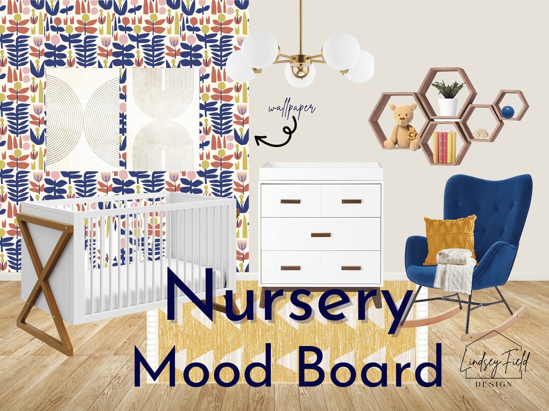 Baby Girl Nursery Mood Board | Indigo and Honeycomb | Virtual Interior ...