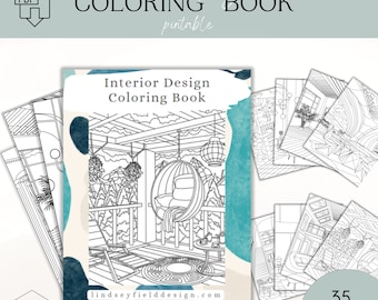 Interior Design Coloring Pages vol 1, Printable Adult Coloring Pages ...