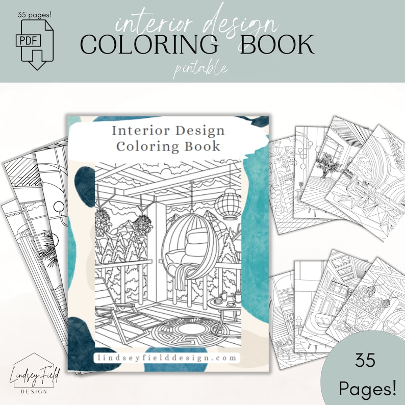 Interior Design Coloring Pages for Adults | Adult Coloring Book | Home ...
