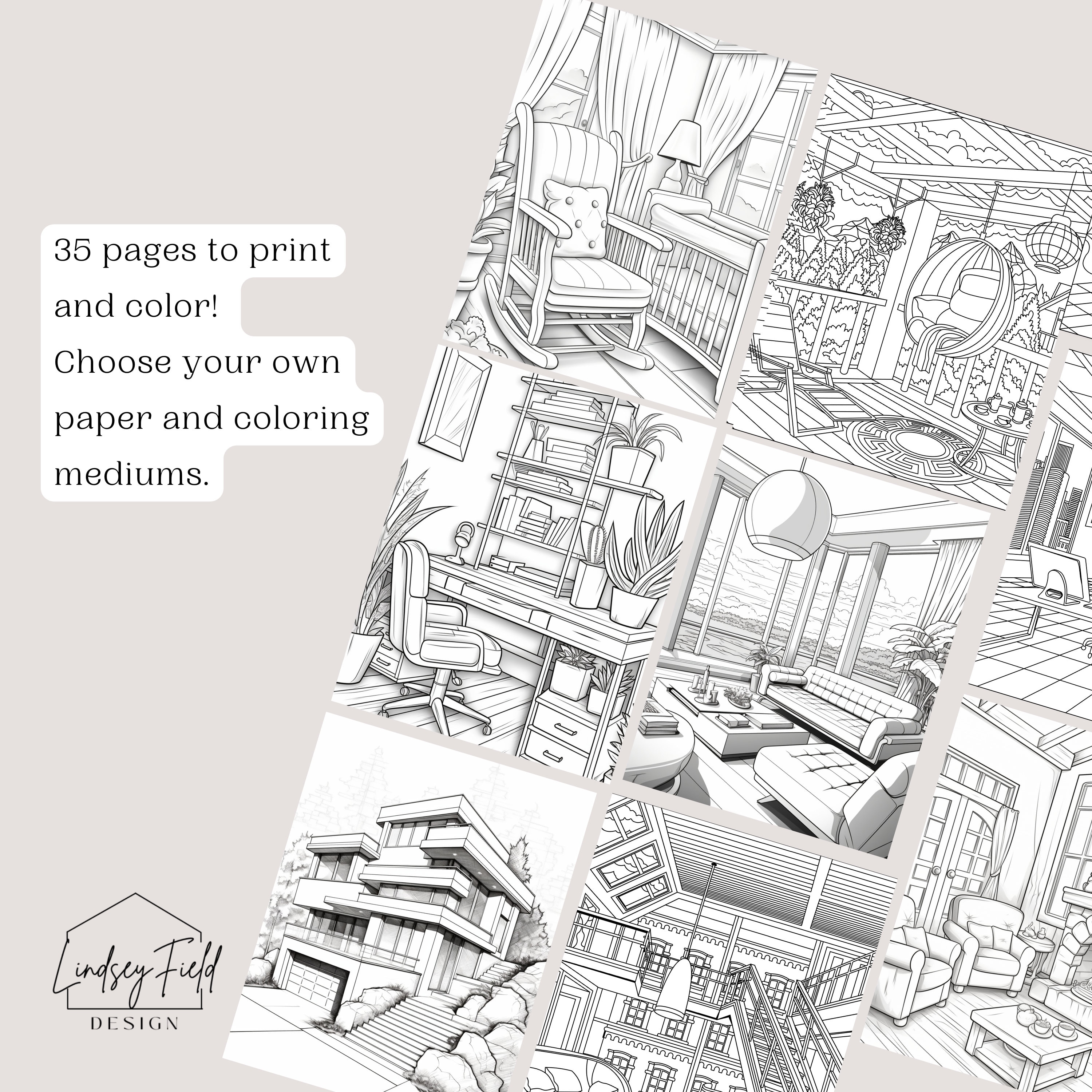 Interior Design Coloring Pages for Adults | Adult Coloring Book | Home ...