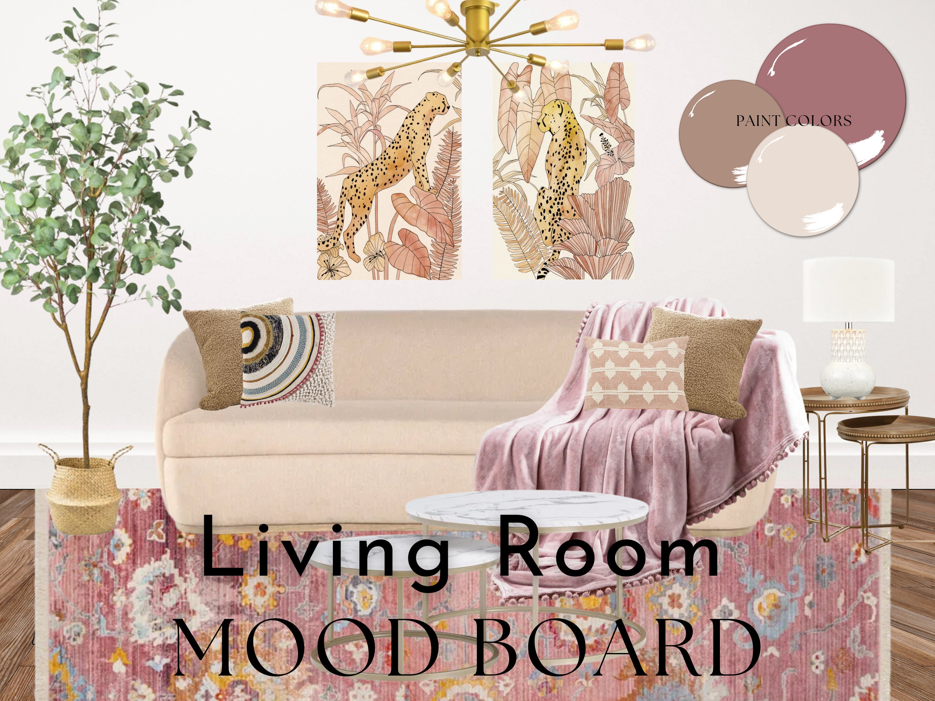 Pink Earth Tone Living Room Mood Board | Boho | Glam | Airbnb | Virtual ...