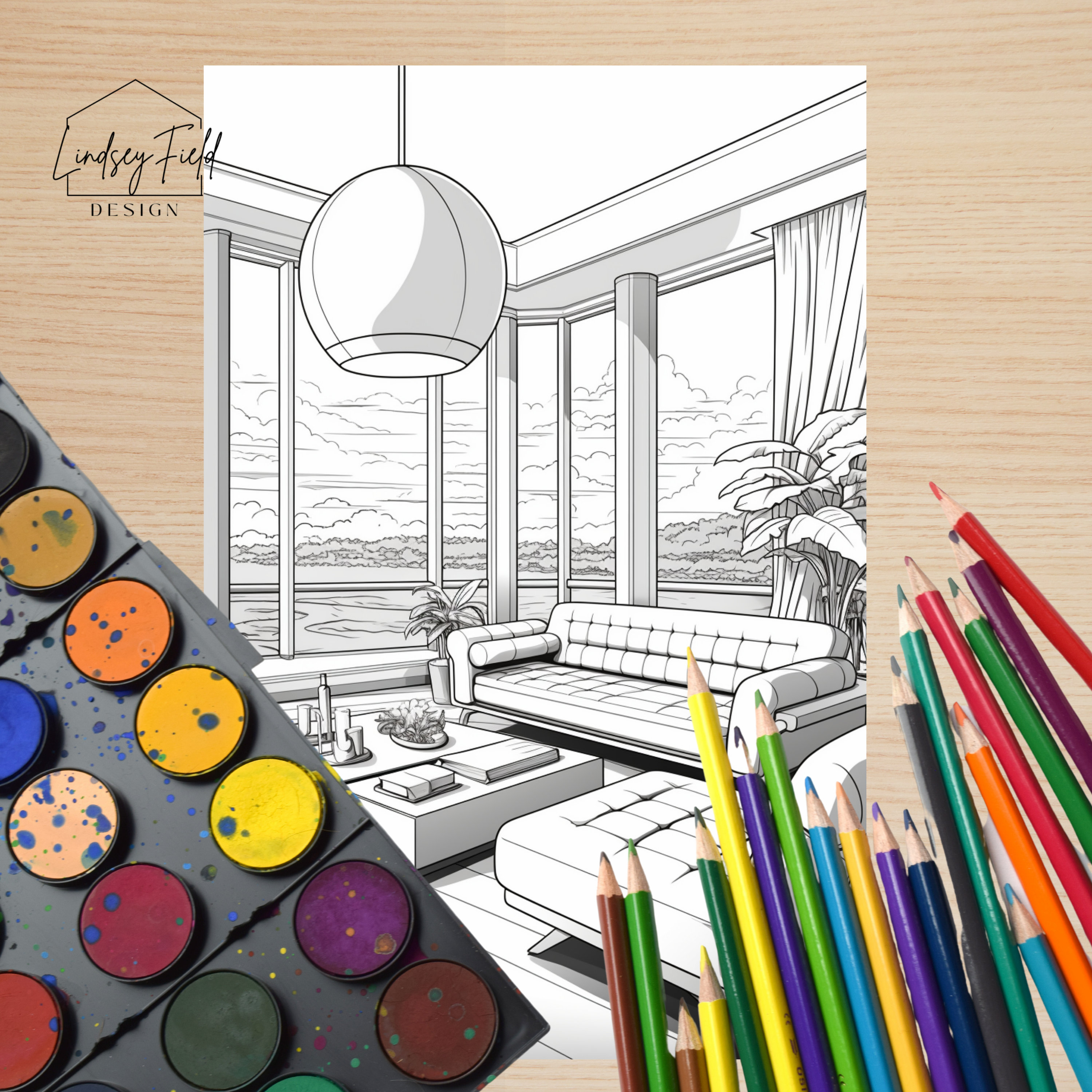 Interior Design Coloring Pages for Adults | Adult Coloring Book | Home ...