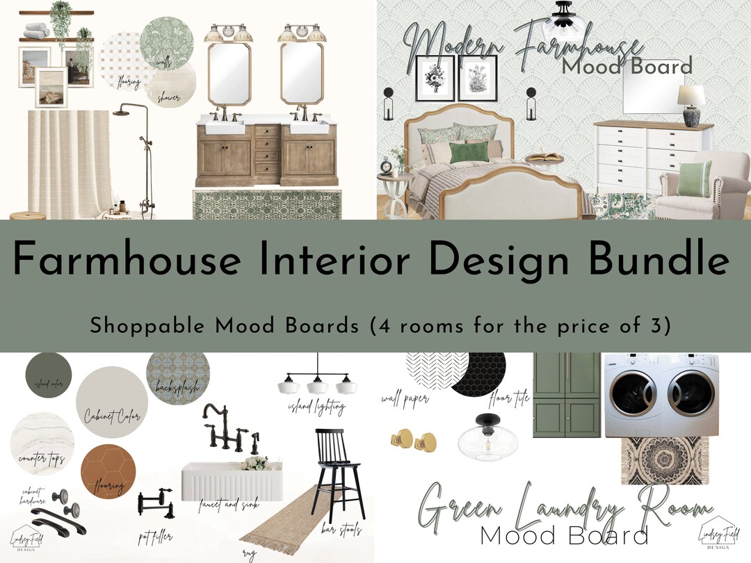 Modern Farmhouse Home Design Mood Board Bundle | 4 Rooms | Airbnb ...