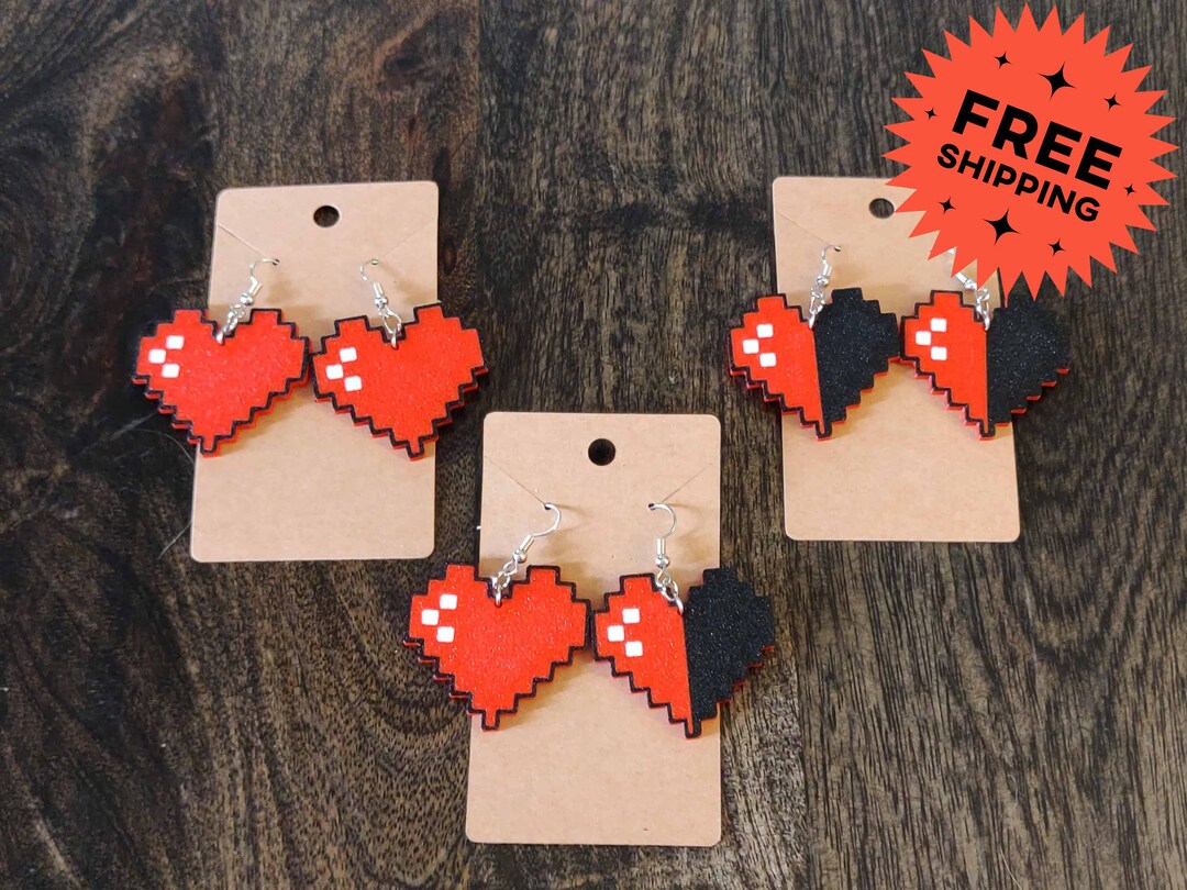 Pixel Heart Earrings Hand-crafted Retro Gaming Jewelry - Etsy