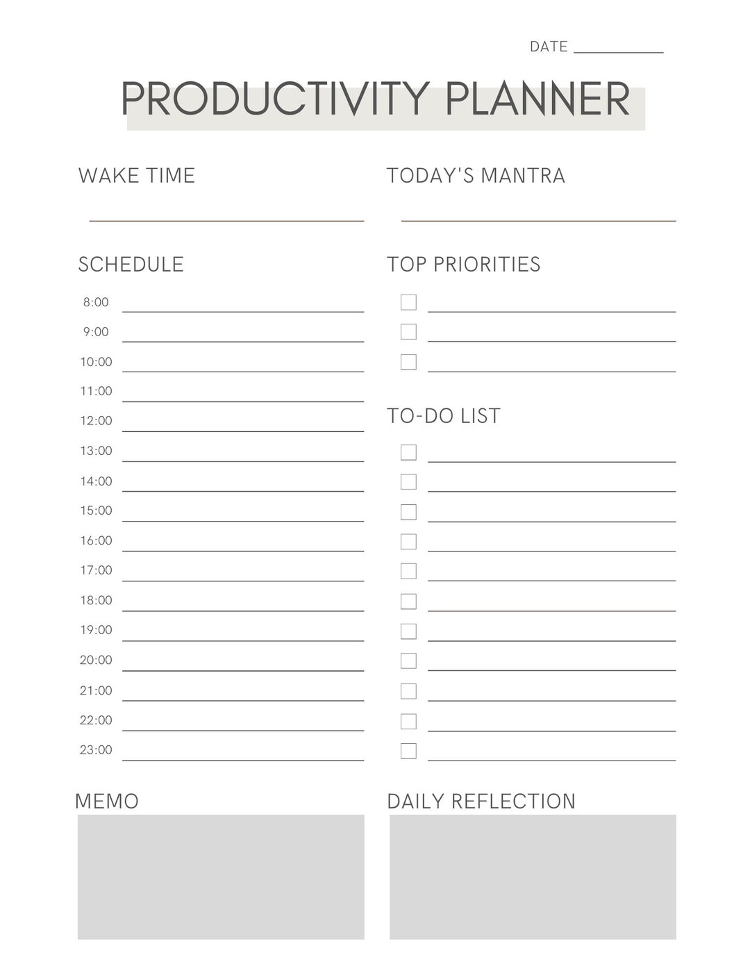 Productivity Planner Printable, Daily to Do List Instant Dowload ...