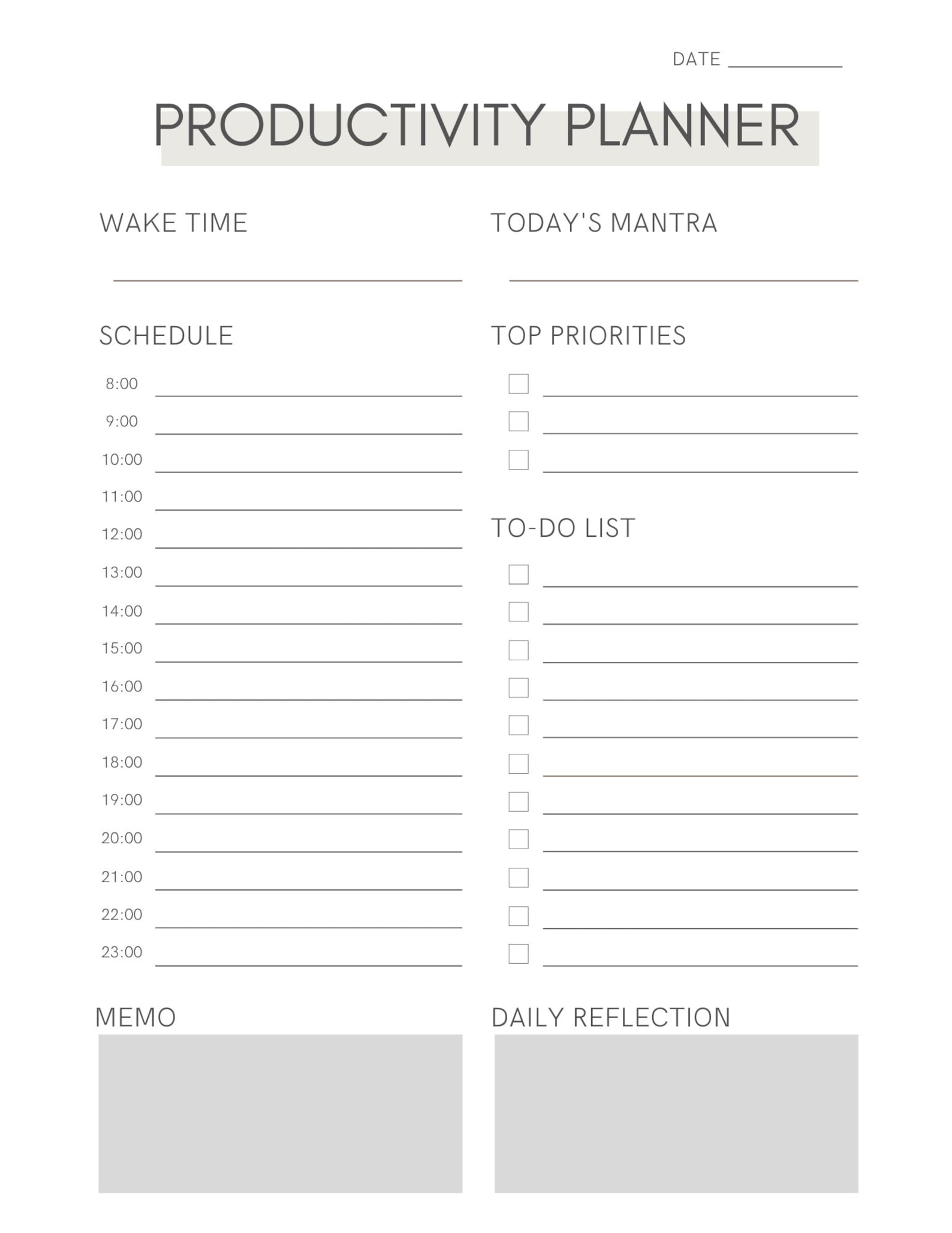 Productivity Planner Printable, Daily to Do List Instant Dowload ...