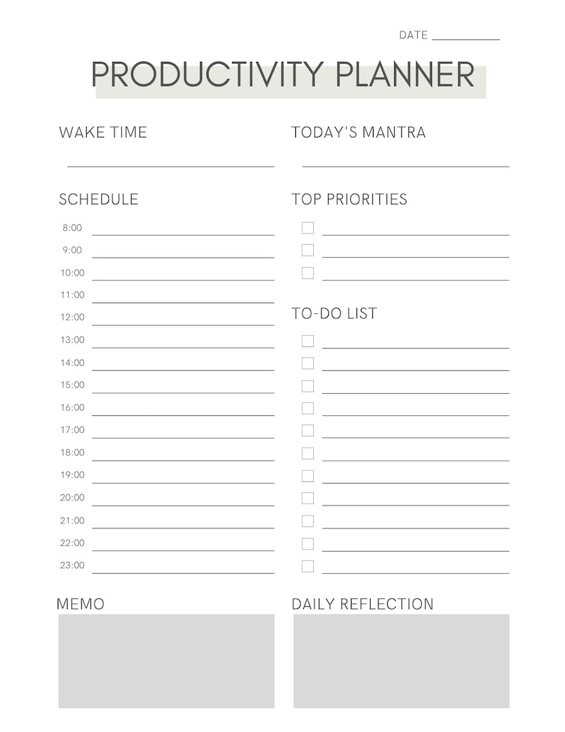 Productivity Planner Printable, Daily to Do List Instant Dowload ...