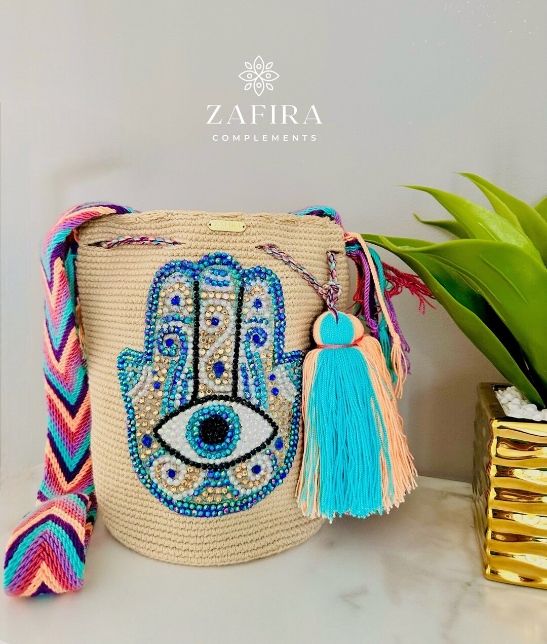 Bolso Wayuu Evil Eye Ojo Turco Hamsa Mano De Fátima Medium Decorado ...
