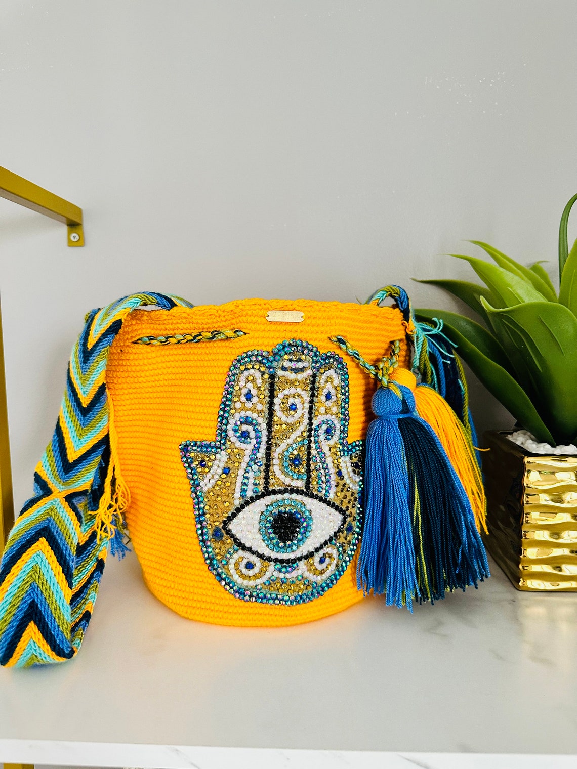 Bolso Wayuu Evil Eye Ojo Turco Hamsa Mano De Fátima Medium Decorado ...