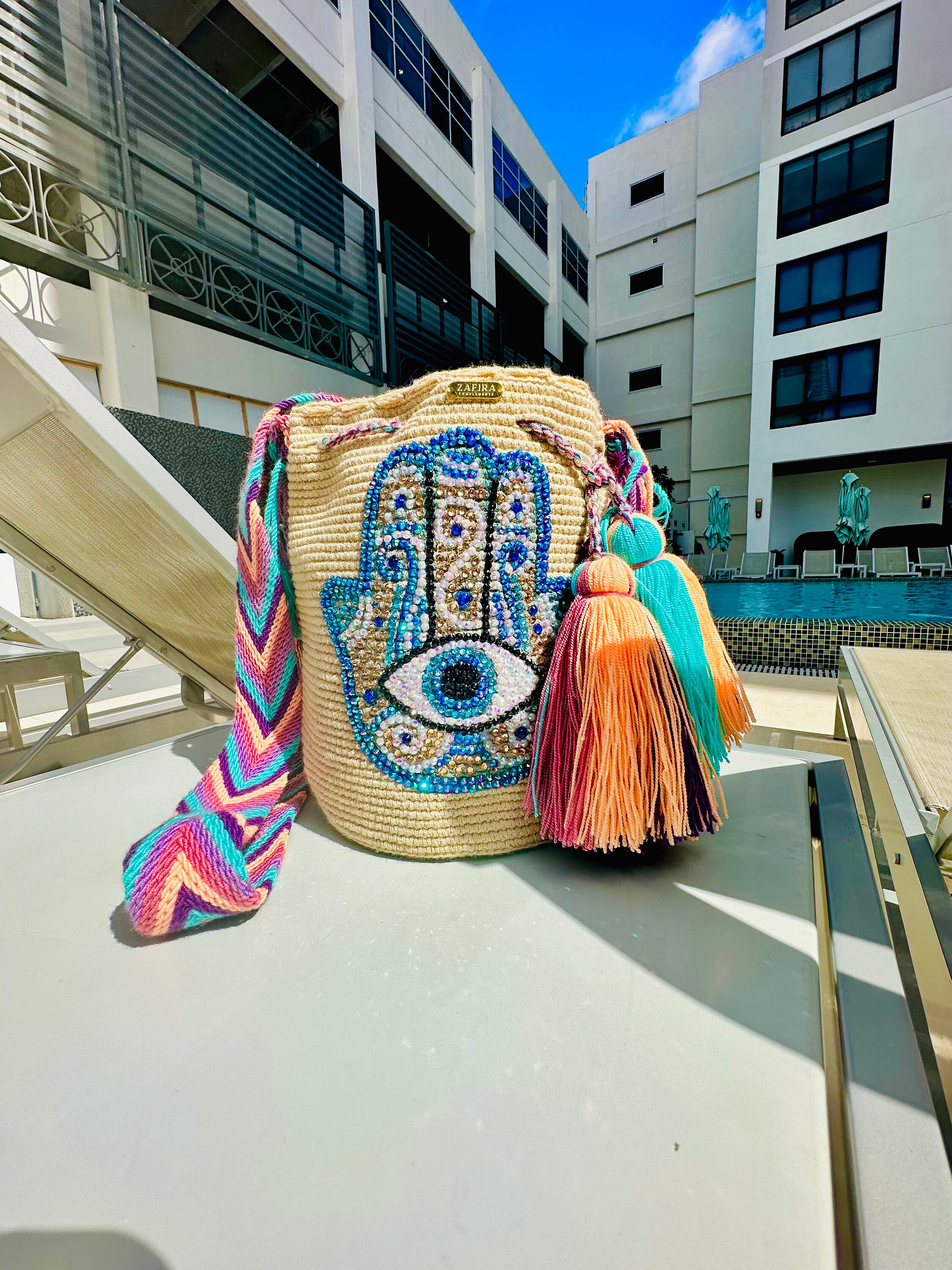 Bolso Wayuu Evil Eye Ojo Turco Hamsa Mano De Fátima Medium Decorado ...
