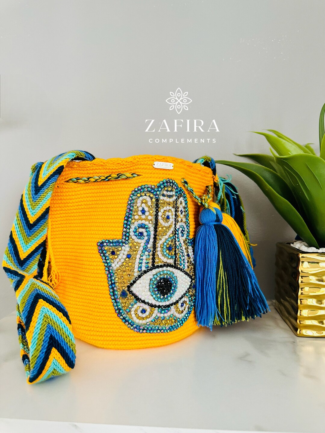 Bolso Wayuu Evil Eye Ojo Turco Hamsa Mano De Fátima Medium Decorado ...