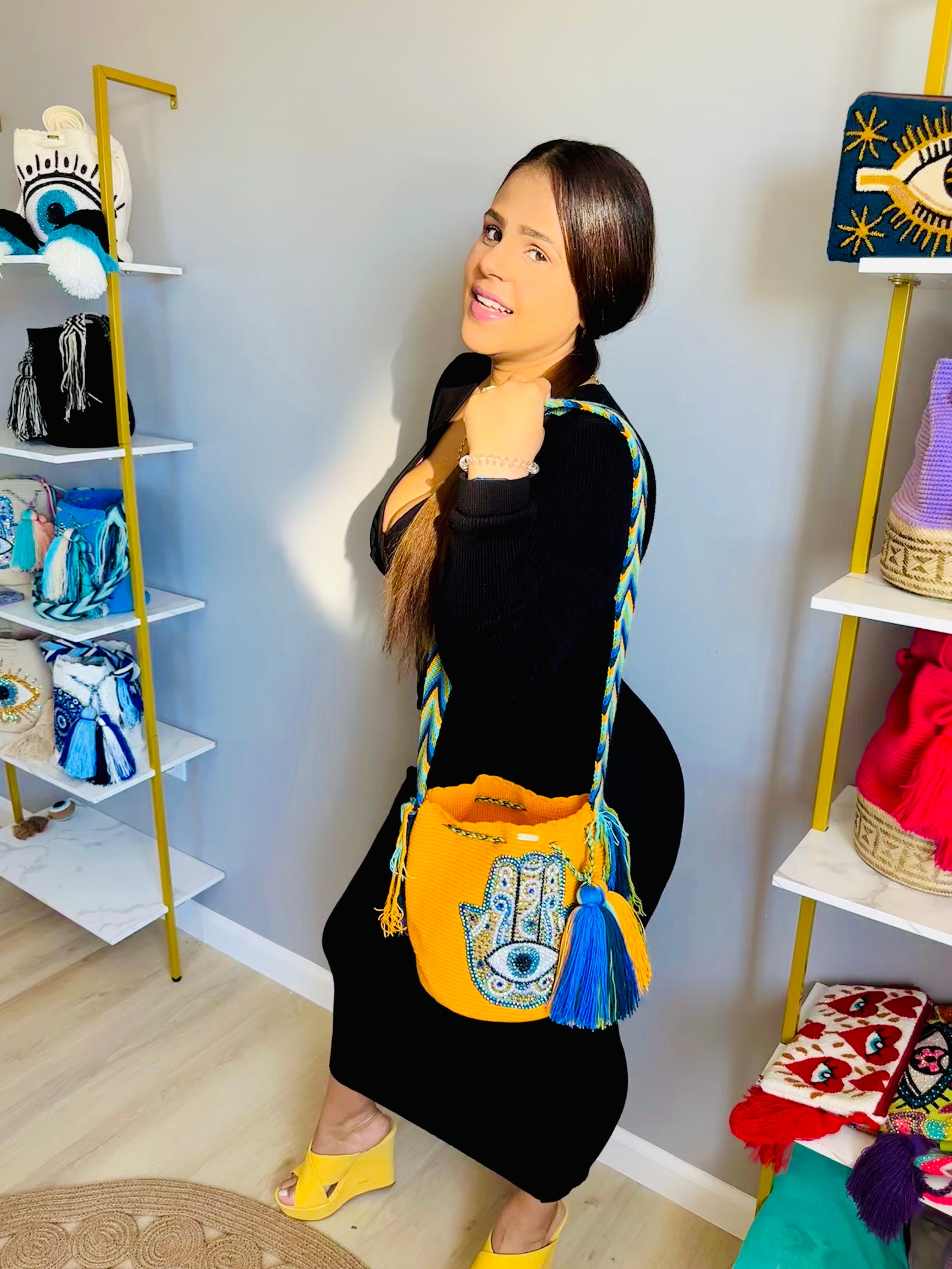 Bolso Wayuu Evil Eye Ojo Turco Hamsa Mano De Fátima Medium Decorado ...