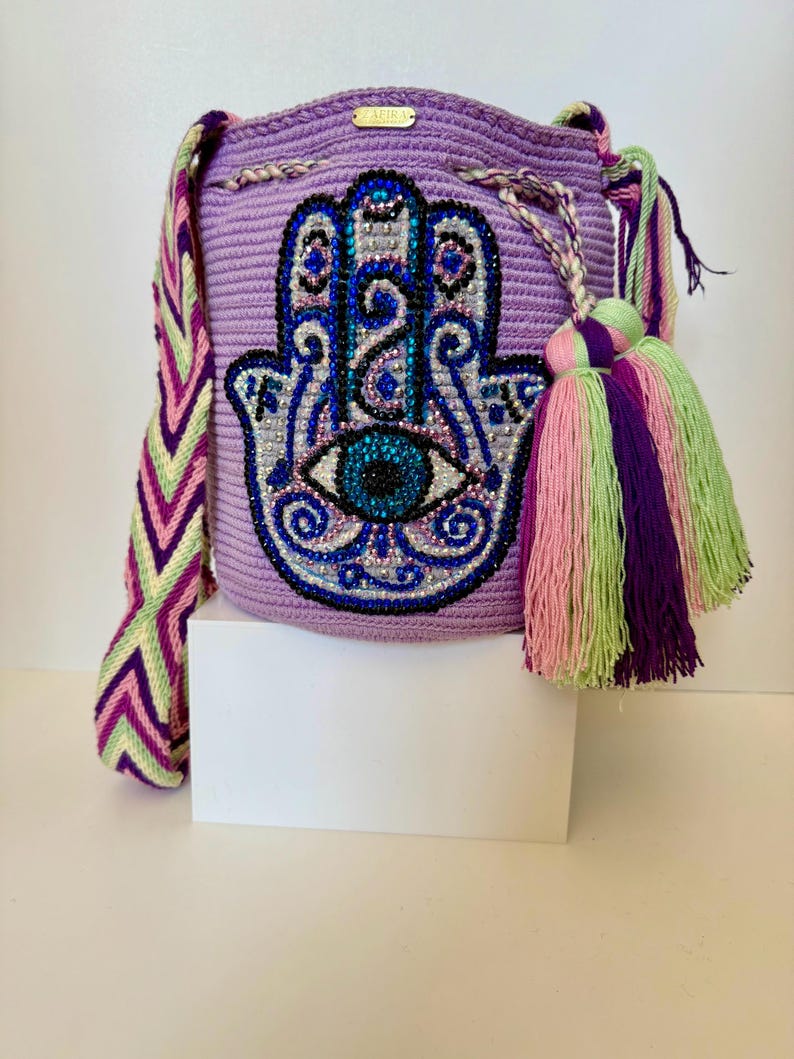 Bolso Wayuu Evil Eye Ojo Turco Hamsa Mano De Fátima Medium Decorado ...