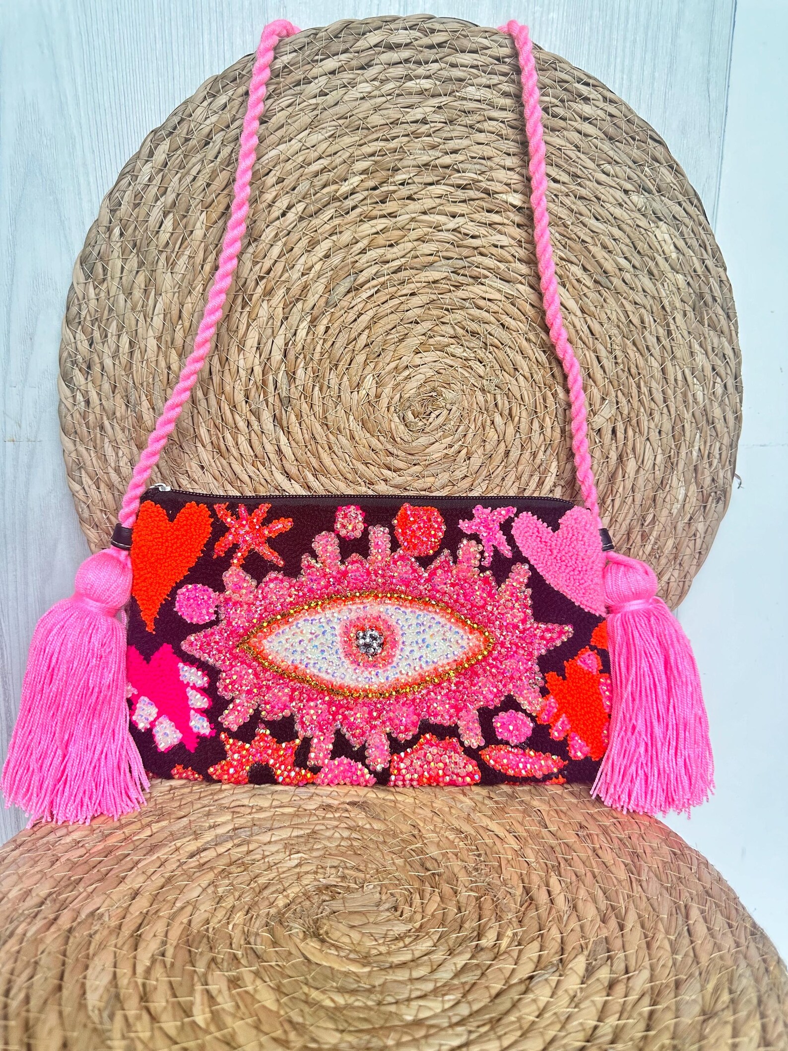 Evil Eye Ojo Turco Clutch Wayuu Tapizado Decorado Manos Libres ...