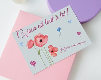 Carte, remerciement, merci, Printable, numérique, digital, coquelicot ...