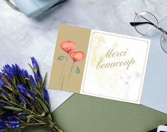 Carte, remerciement, merci, Printable, numérique, digital, coquelicot ...