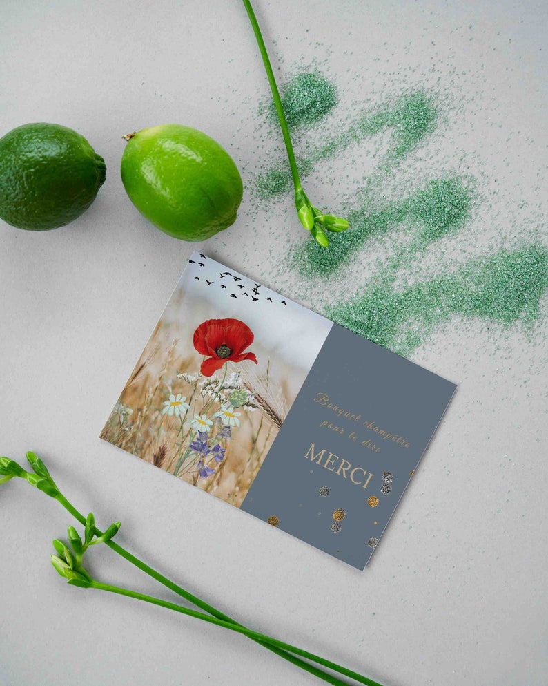 Carte, remerciement, merci, Printable, numérique, digital, coquelicot ...