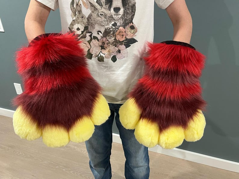 Red and Yellow Fursuit Paws and Tail Premade - Etsy