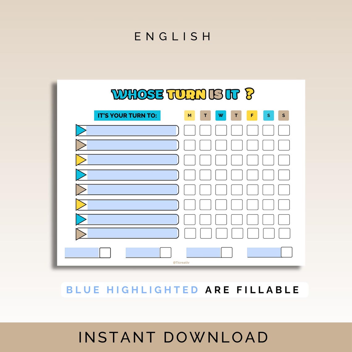 Whose Turn Is It? - Editable, Printable Chore Chart for Kids, Teenagers ...
