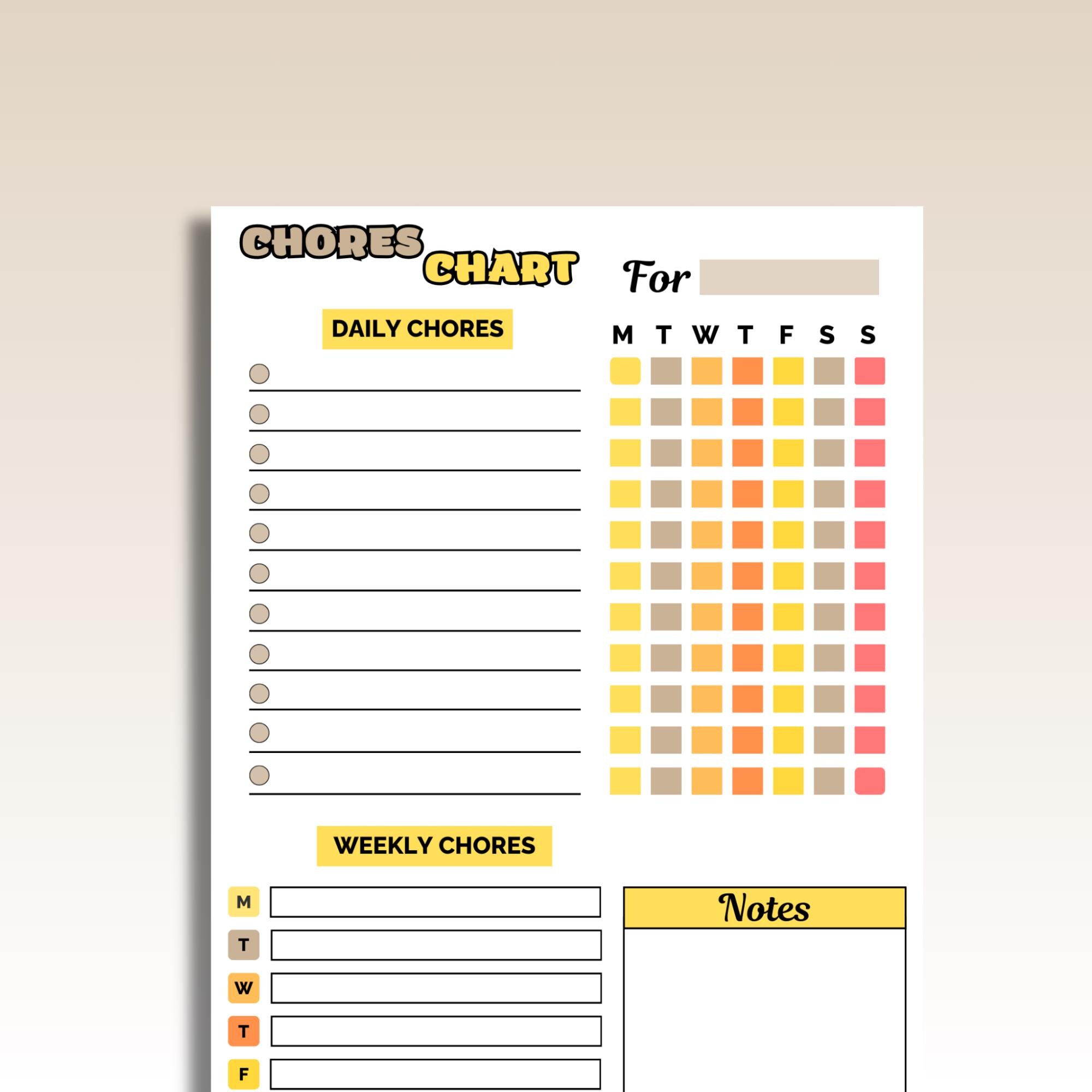 Editable, Printable Chore Chart for Kids or Teenagers, Daily Tasks ...