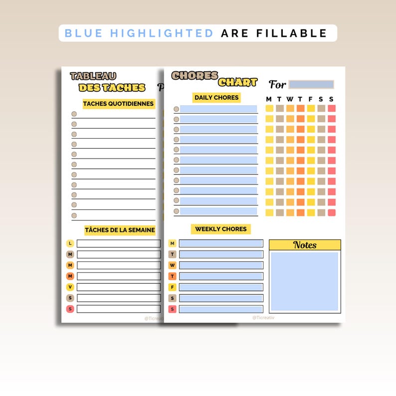 Editable, Printable Chore Chart for Kids or Teenagers, Daily Tasks ...