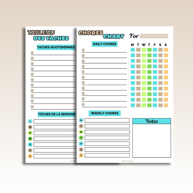 Editable, Printable Chore Chart for Kids or Teenagers, Daily Tasks ...
