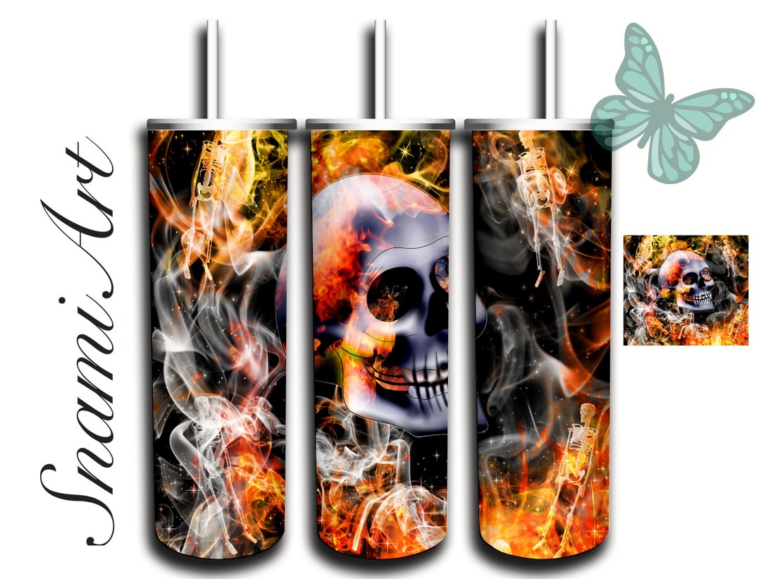 Skull, Fire, Skeletons Design for 20oz Skinny Tumbler Sublimation for ...