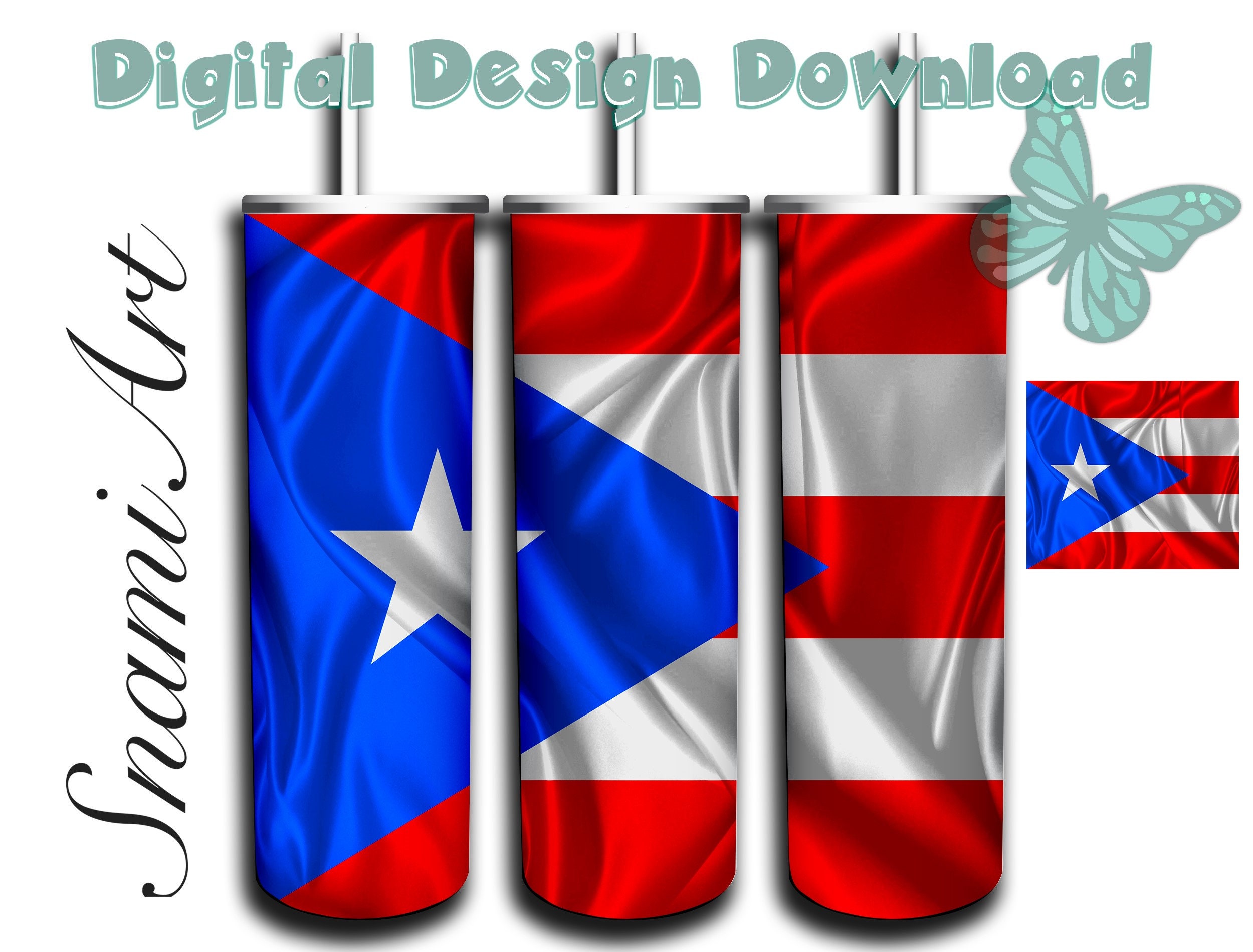 Puerto Rico Flag Design for 20oz Skinny Tumbler Sublimation for ...