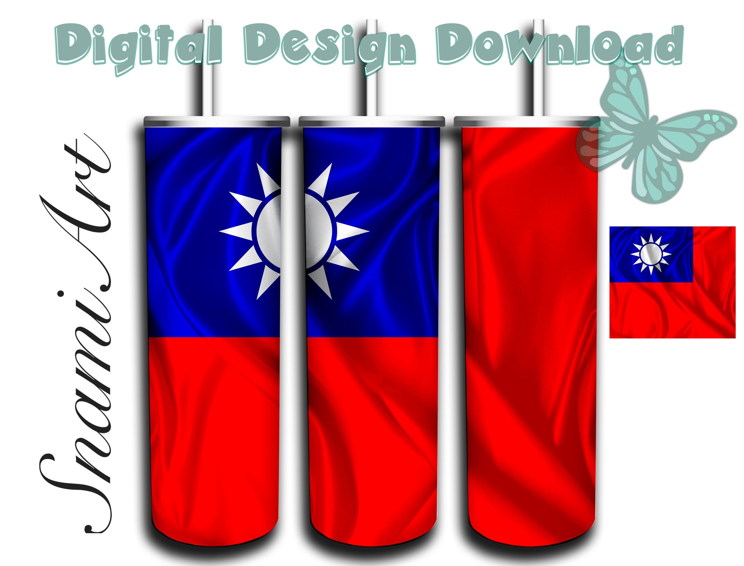 Taiwan Flag- ADD Your Name Design for 20oz Skinny Tumbler Sublimation ...