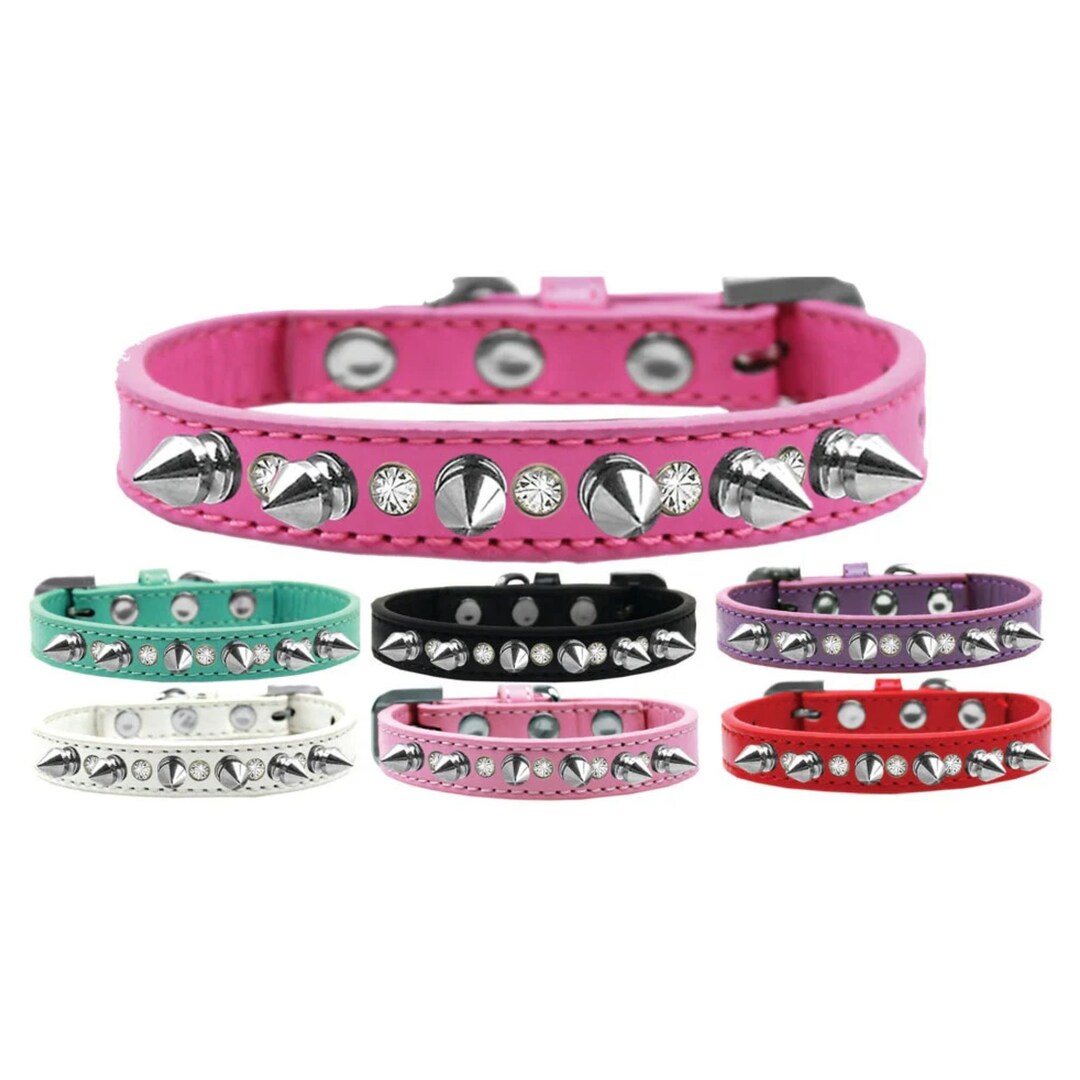 Pet and Dog Spike Collar Clear Crystals & Silver Spikes, Rhinestone ...