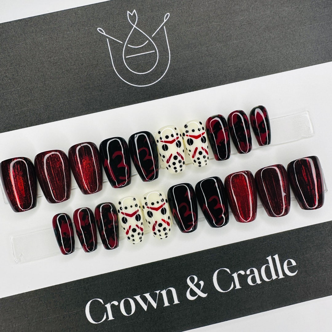 Friday the 13th Jason Ski Mask Horror Halloween Press on Nails Set of ...