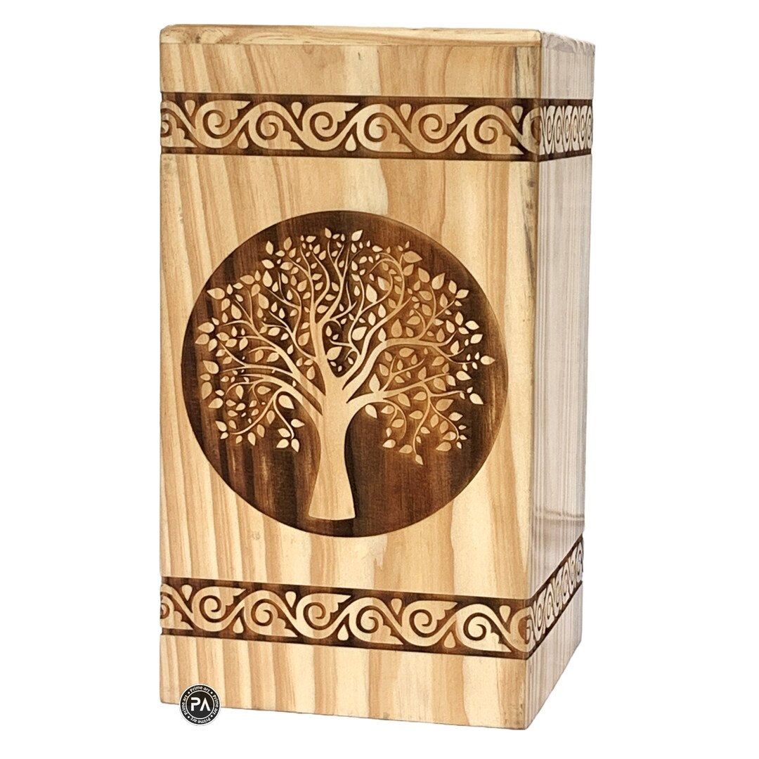 Engraved Tree of Life Cremation Urn Personalized Wooden Memorial ...