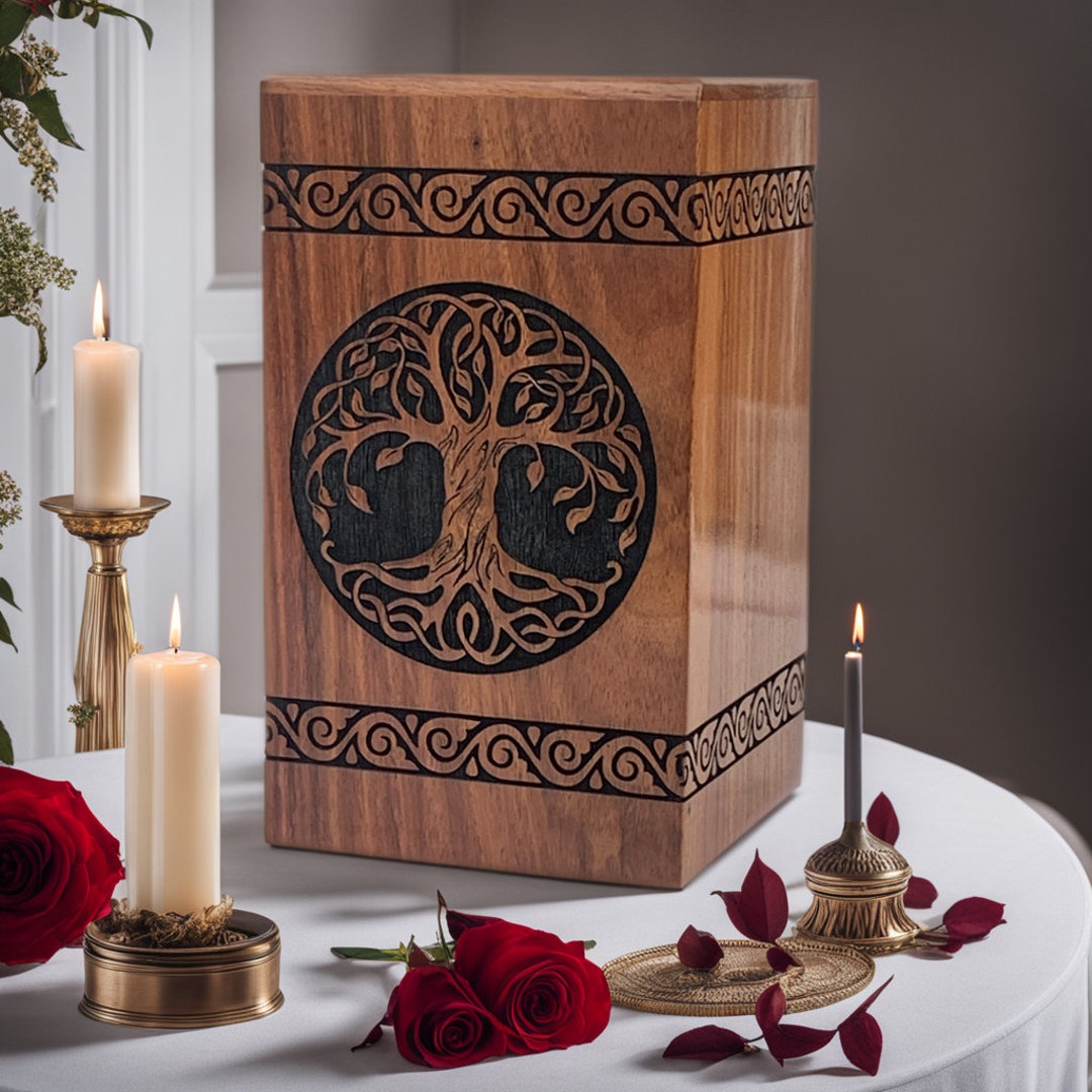 Customizable Tree of Life Ashes Urn Handcrafted Wooden Memorial ...