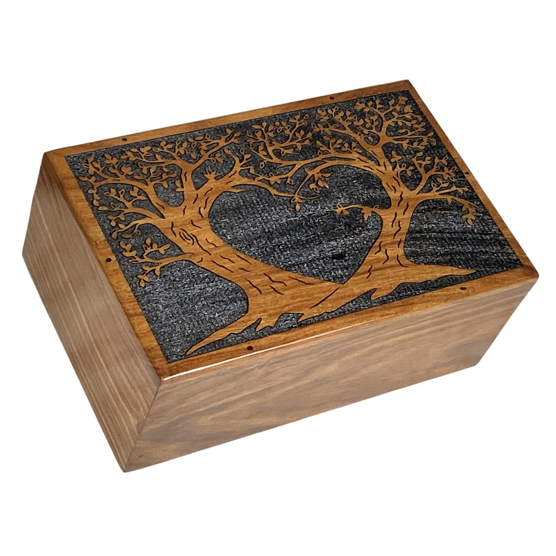 Handcrafted Wooden Urn With Two Trees Forming Heart Design ...