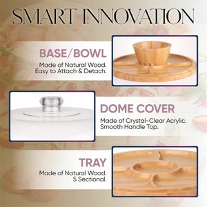 Bamboo Cake Stand With Dome Multi Function 6 in 1 Cake Holder Serving ...