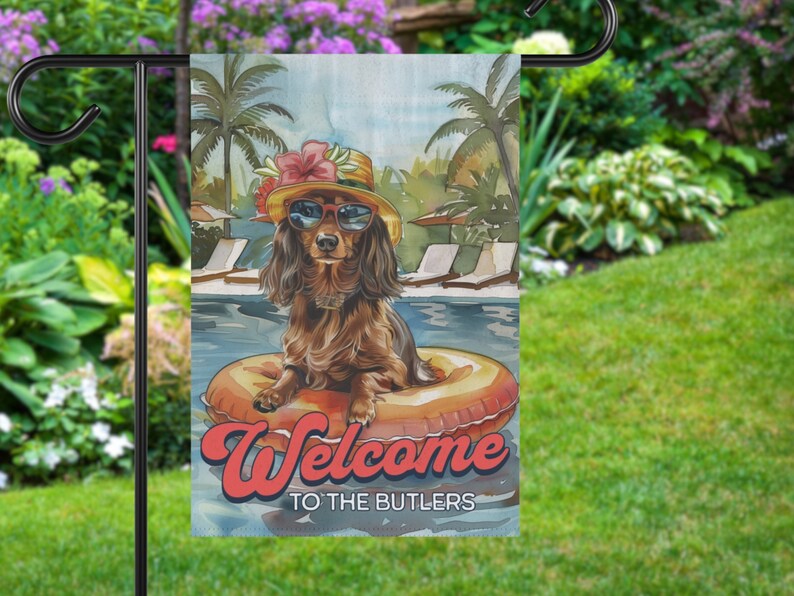Longhaired Dachshund Garden Flag - Personalized Welcome Banner for Pool ...