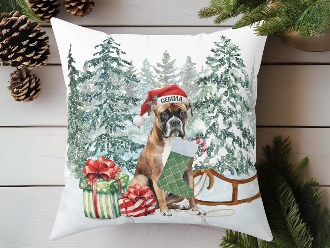 Personalized Boxer Dog Christmas Pillow, Holiday Dog Decor for Boxer ...