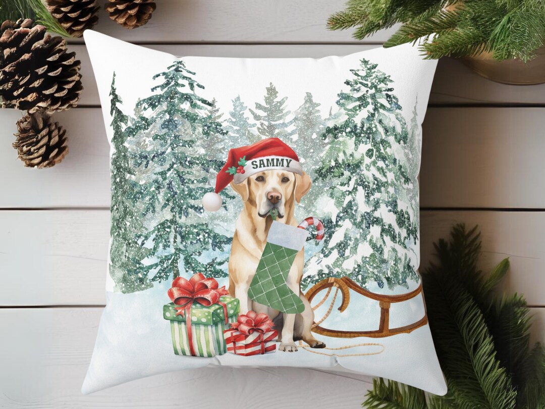 Personalized Yellow Lab Christmas Pillow, Holiday Dog Decor for ...
