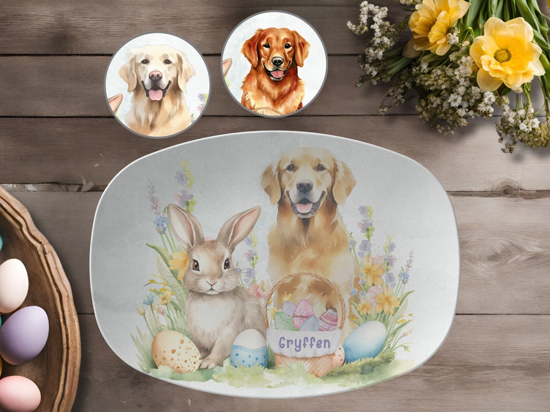 Personalized Golden Retriever Easter Bunny Serving Platter, Custom Dog ...