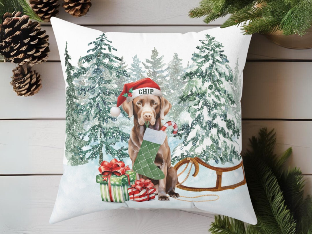 Personalized Chocolate Brown Lab Christmas Pillow, Holiday Dog Decor ...