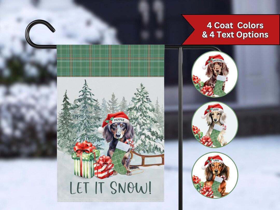 Custom Long Haired Dachshund Christmas Garden Flag, Weiner Dog Lover ...
