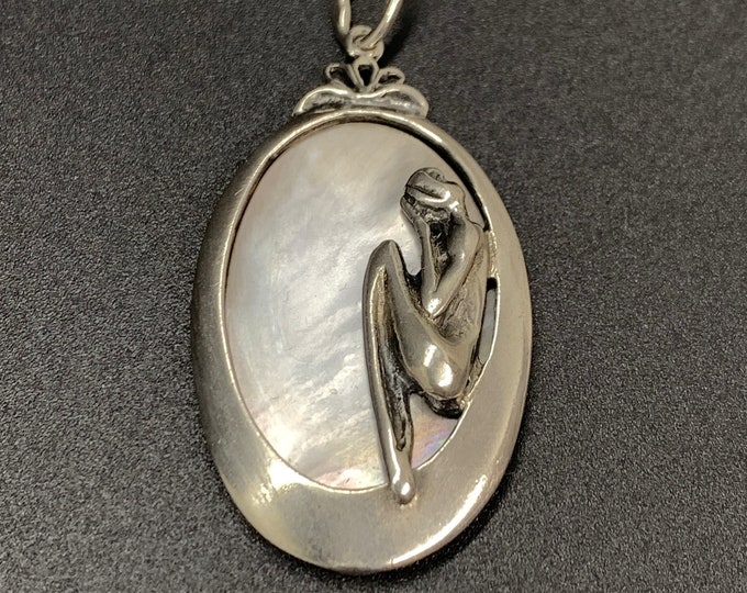 Vintage Art Nouveau Silver Mother of Peral Pendant, Art Nouveau Girl ...