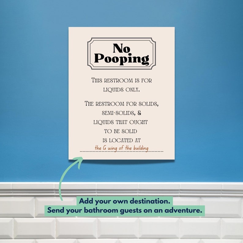 No Pooping PRINTABLE Poster Sign Wall Art Notice Decor Office Work ...